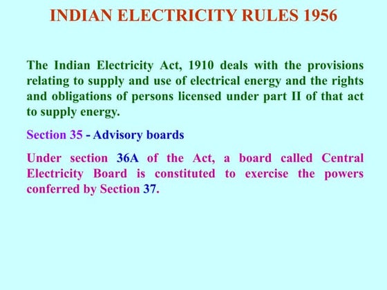 Indian electricity rules | PPT | Power and Energy Industry | Industries
