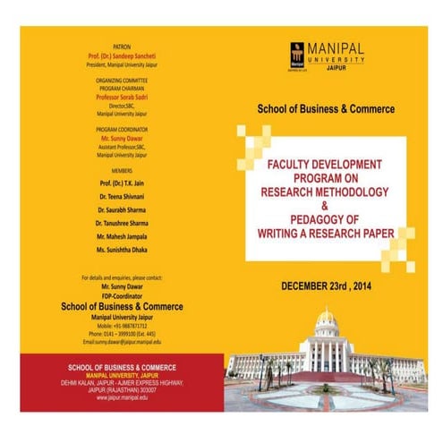 FDP IN RESEARCH PAPER WRITING AND PUBLISHING IN JAIPUR IN MANIPAL ...