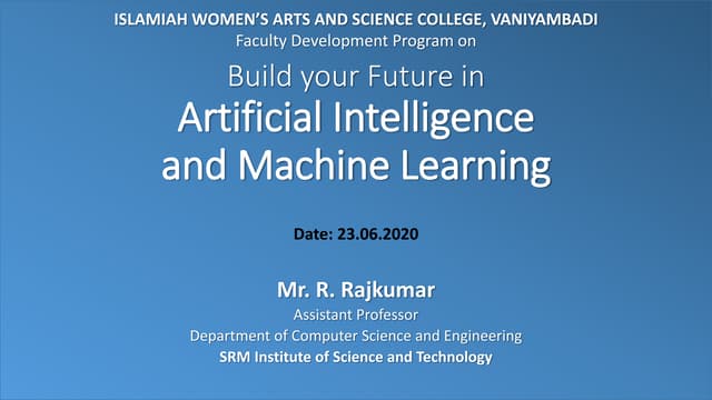 Fdp On Ai And Ml By R Rajkumar Ppt