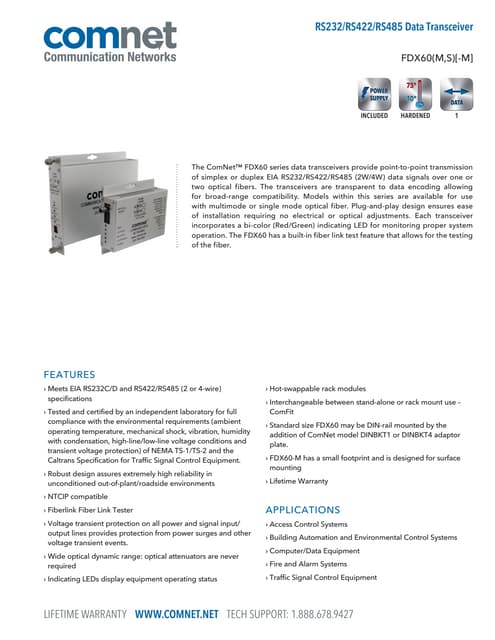 ComNet FDX55S1 Data Sheet | PDF