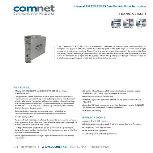 ComNet FDX60M1A Data Sheet | PDF