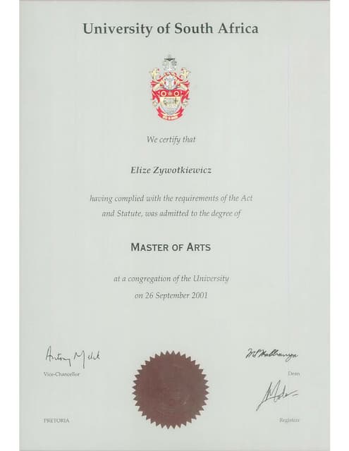 UNISA Certificate | PDF