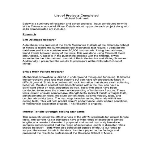 List of Projects Completed | PDF