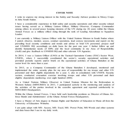 COVER NOTE DOMINIC ARYEE | PDF