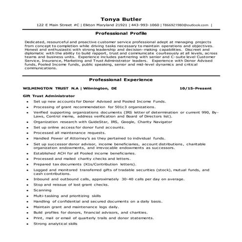 Professional Resume for Tonya Butler | DOCX