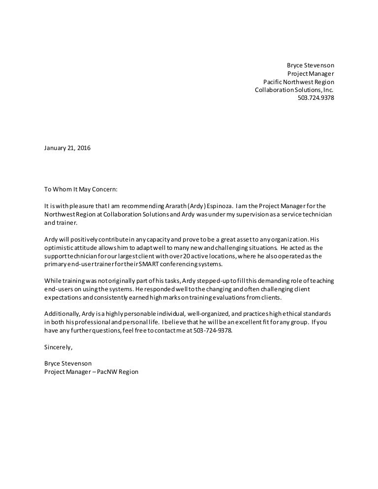 CSI Letter of Recommendation
