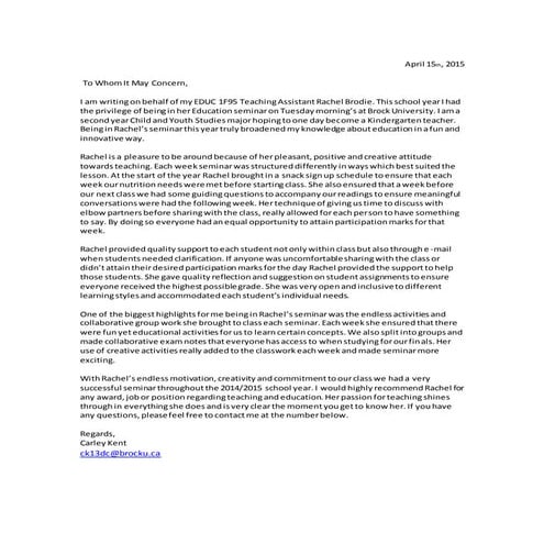 Student Reference Letters | PDF