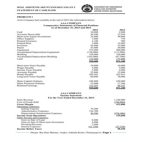Exercises Financial Accounting - Cash Flow | PDF