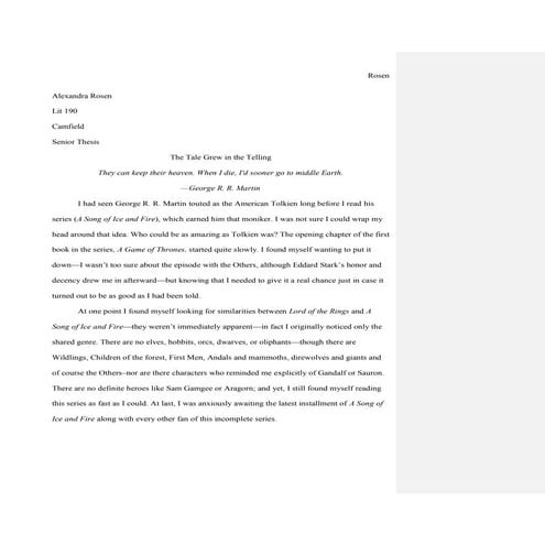 Senior Thesis--Tolkien and Martin | PDF
