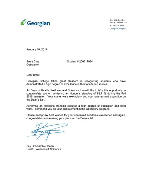 Dean's Honour Roll Letter and Certificate | PDF