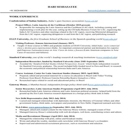 Hari Seshasayee Resume | PDF