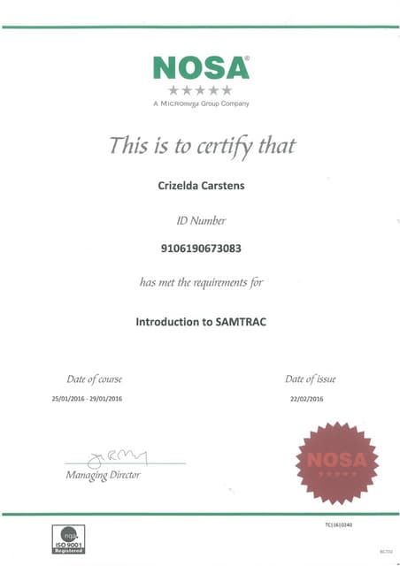 SAMTRAC Certificate | PDF