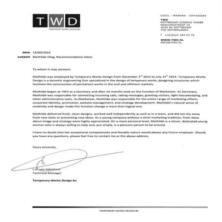 Recommendation letter Luke van Adrichem_TWD | PDF