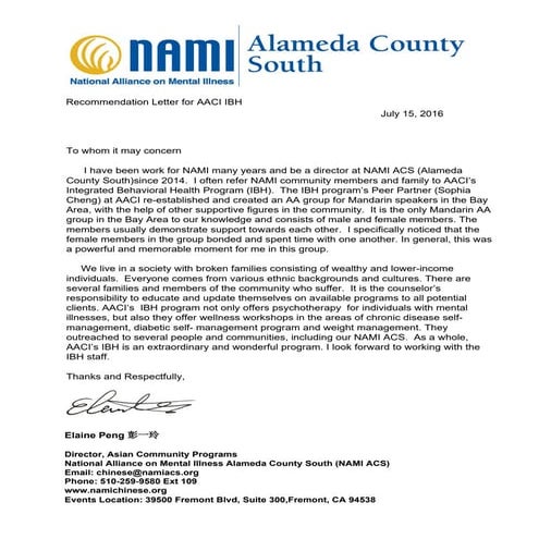 Recommendation Letter from NAMI ACS | PDF