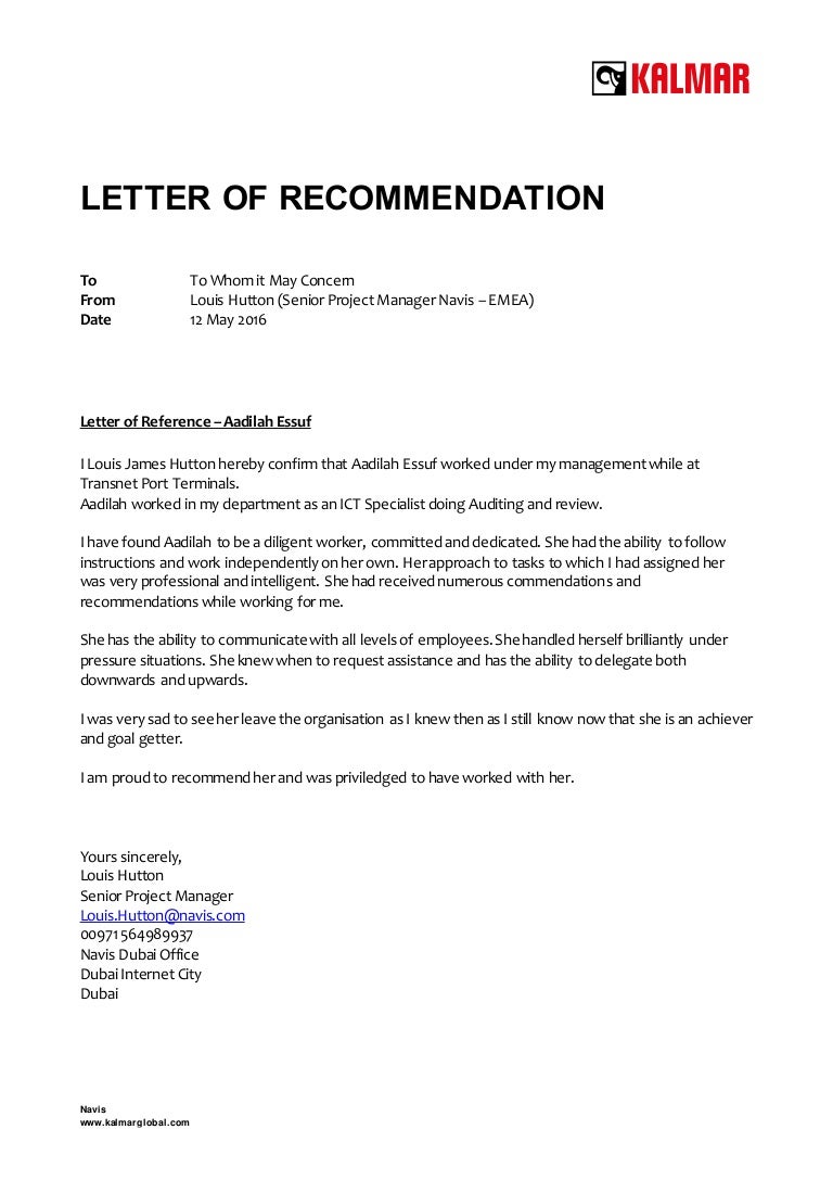 Letter of Recommendation - Aadilah Essuf