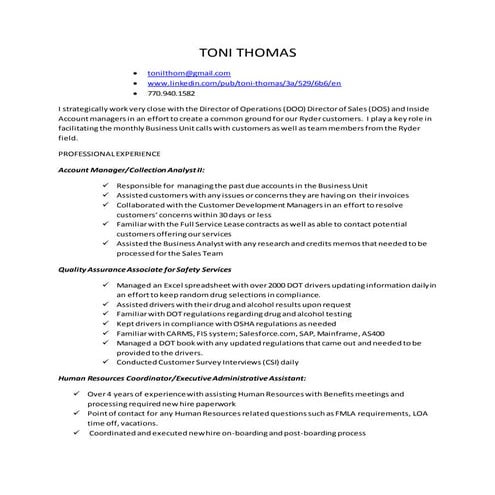 TONI THOMAS | DOCX | Human Resources | Business