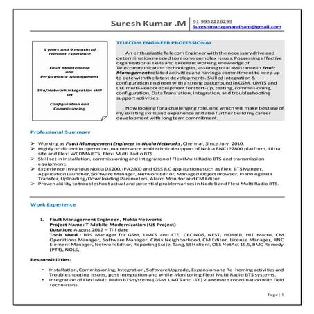 Suresh M_Resume_Fault Management | DOCX