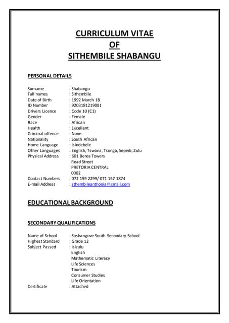 CURRICULUM VITAE. afrikaans docx | PDF