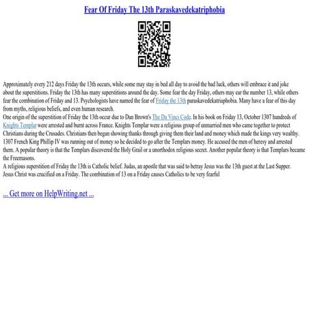 Fear Of Friday The 13Th Paraskavedekatriphobia | PPT