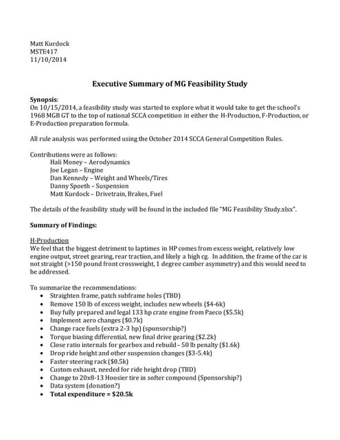 IUPUI Motorsports Engineering MG Feasibility Study | PPTX