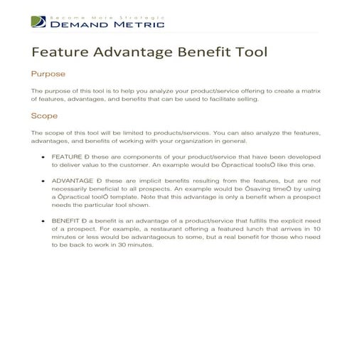 Feature Advantage Benefit Tool | DOC