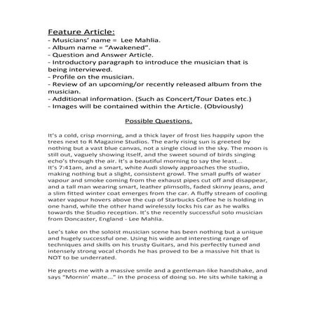 A-Level Media Studies - Feature Article (Primary Coursework) | DOC