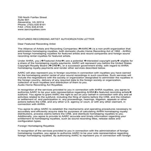 Featured recording artist authorization letter.txt