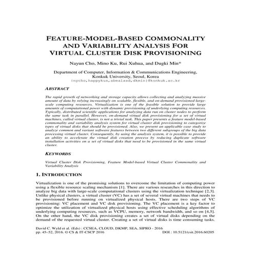 Feature model based commonality and variability analysis for virtual cluster disk provisioning ...