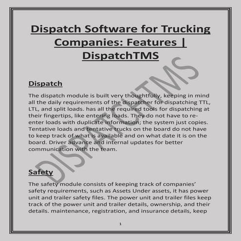 Logistics Dispatch Software - DispatchTMS | DOCX