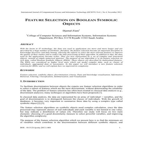 Feature Selection On Boolean Symbolic Objects Pdf