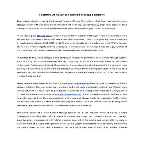 Features Of Advanced Unified Storage Solutions