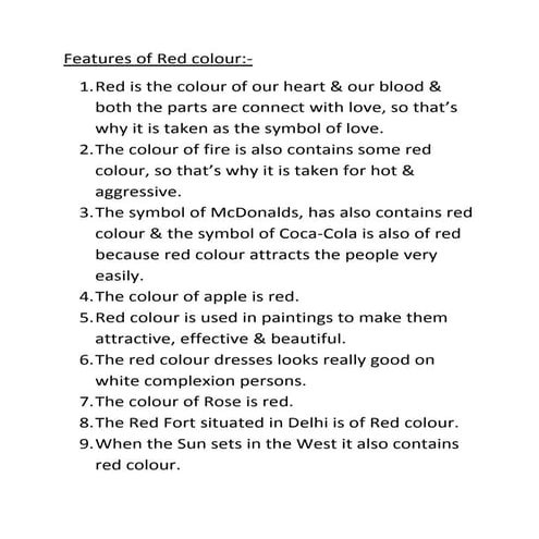 Features of red colour | DOCX