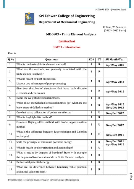 FEA 2 marks unit 1 to 5 | PDF