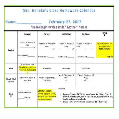 Reading log rubric | PDF