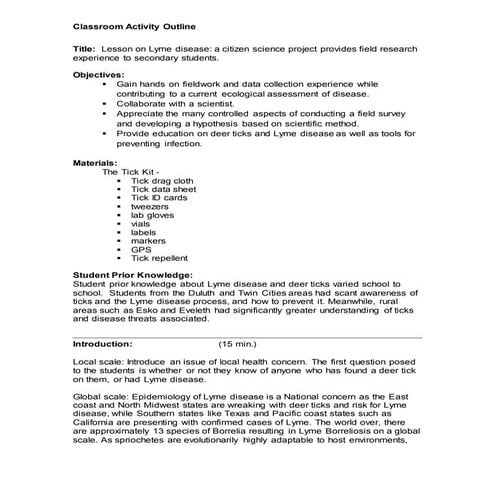 The Lesson on Lyme Classroom Activity | PDF
