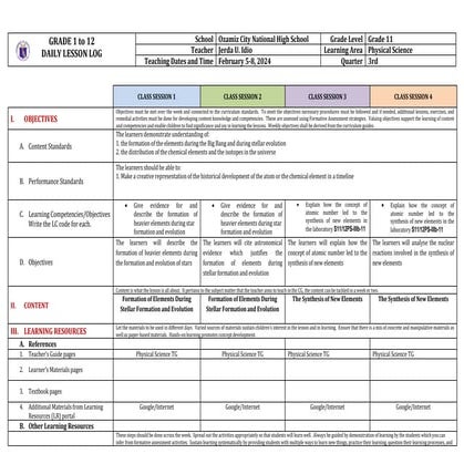 Daily Lesson Log Physical Science week 1 | DOCX