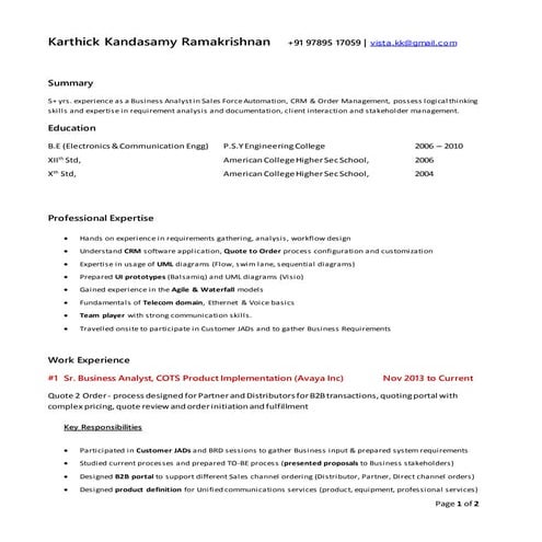 Karthick KR_CV _2 | DOCX | Sales | Business