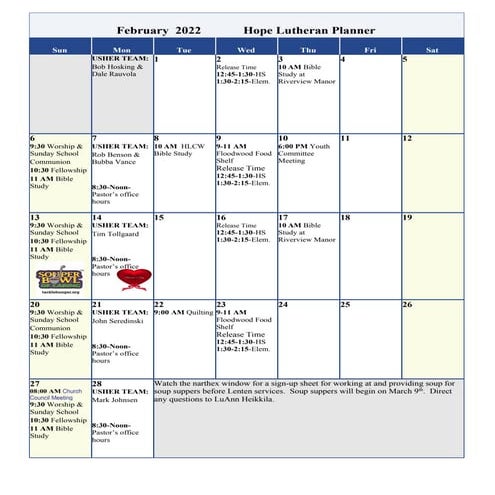 February 2022 Calendar of Events | PDF | Christianity | Religion ...