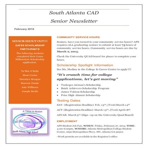 Senior Newsletter- CAD (February) | DOCX