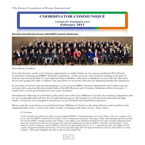 February 2013 Rotary International Coordinator Communique | PDF