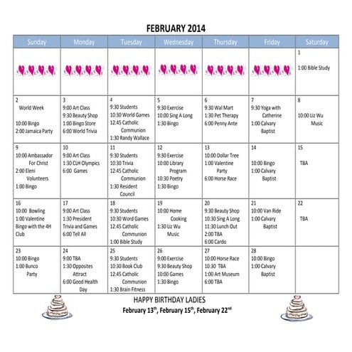 February 2014 calendar | DOC