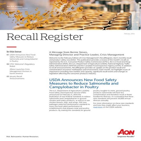 February 2016 Recall Register | PDF | Recalls | Consumer Issues