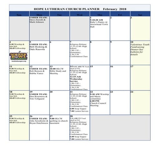 February 2018 calendar | PDF