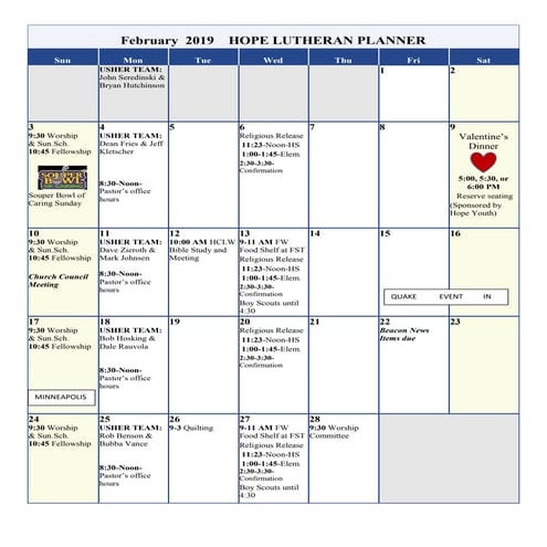 February 2019 calendar | PDF