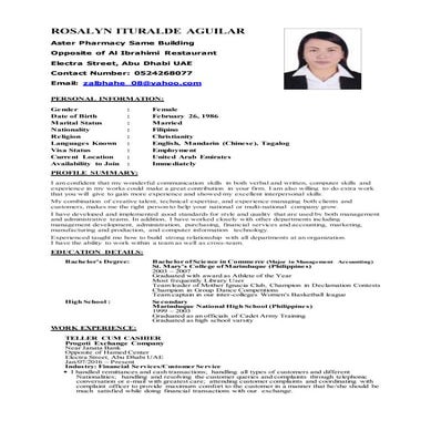 ROSALYN AGUILAR UPDATED CV | DOCX | Business Banking & Finance | Business