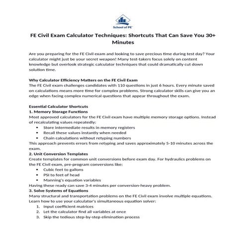 FE Civil Exam Calculator Techniques Shortcuts That Can Save You 30 ...