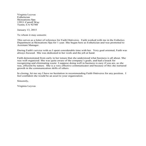 Virginia Reference Letter | PDF