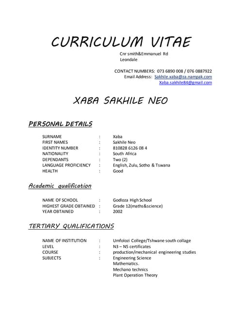 CV - D C BOTHA (December 2014) | PDF