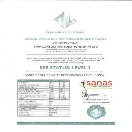 TMP Consulting BEE Certificate | PDF