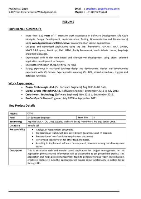 7+ Years.Net Resume | DOC | Web Development | Internet